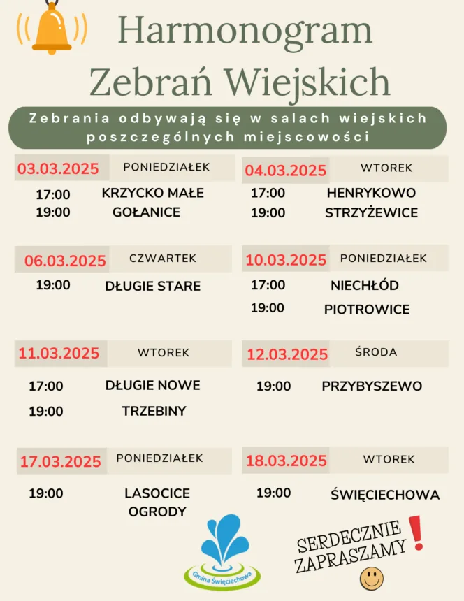 Harmonogram zebrań wiejskiech - Gmina Święciechowa